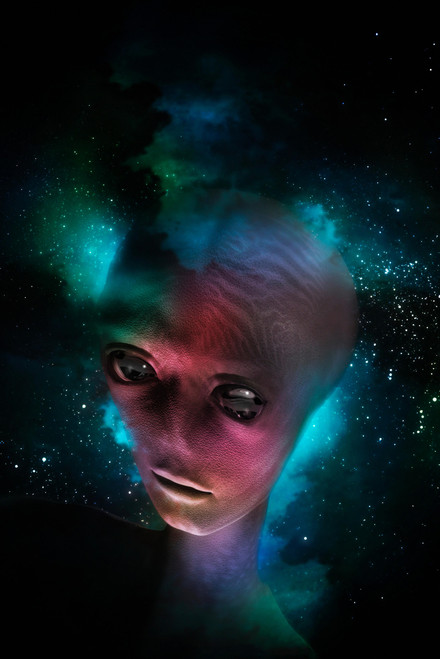 Aliens Head in Outer Space Illustration Cool Wall Art Print Poster ...