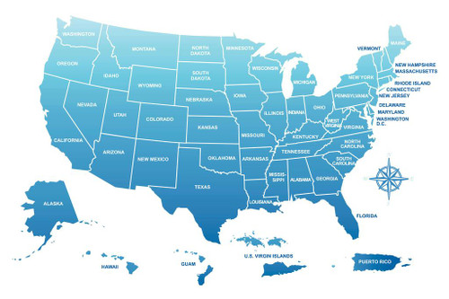 Map of the United States and Territories USA Classroom Reference Blue ...