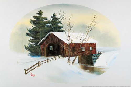 Laminated Bob Ross Covered Bridge Oval Art Print Painting Bob Ross ...