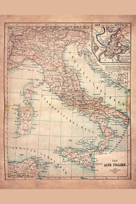 Laminated Old Italy 1883 Historical Antique Style Map Poster Dry Erase ...