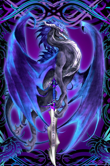 Blue Dragon Carrying a Sword by Ruth Thompson Fire Fiery Flames Flaming ...