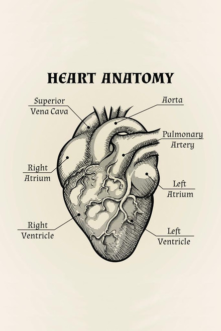 Laminated Human Heart Anatomical Graphic Illustration Educational Chart ...