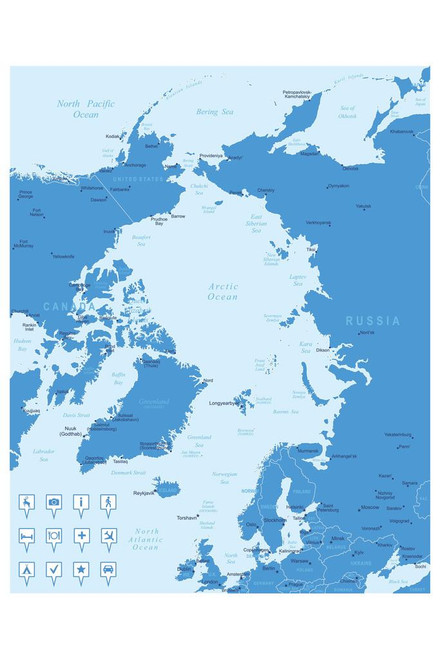 Laminated Map of Arctic Region States Cities Navigation Icons Travel ...