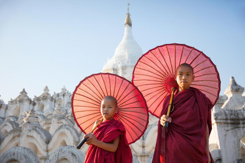 Laminated Two Little Monks Hsinbyume Pagoda Myanmar Photo Photograph ...