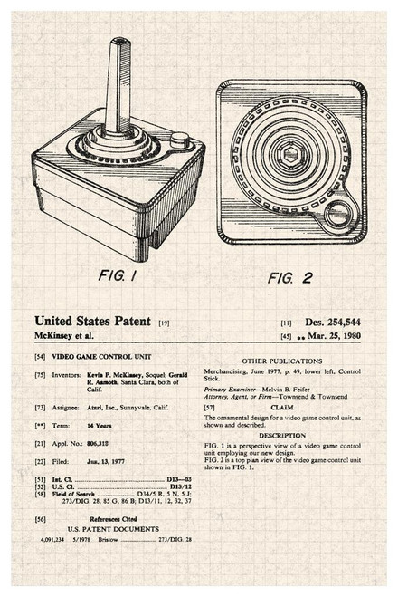Laminated Joystick Video Game Gaming Official Patent Diagram Poster Dry ...