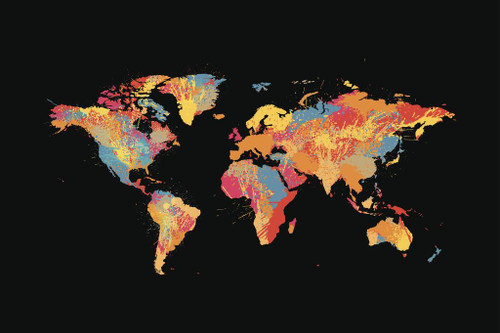 Laminated Abstract Ink Splashed World Map Travel World Map with Detail ...