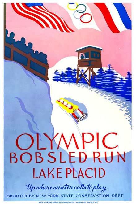 Laminated Sports Bobsled Run Lake Placid Travel Retro Vintage WPA Art ...