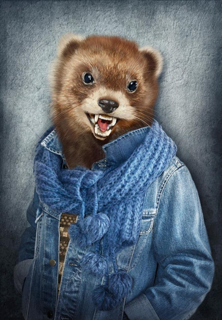 Weasel Head Wearing Human Clothes Funny Parody Animal Face Portrait Art ...