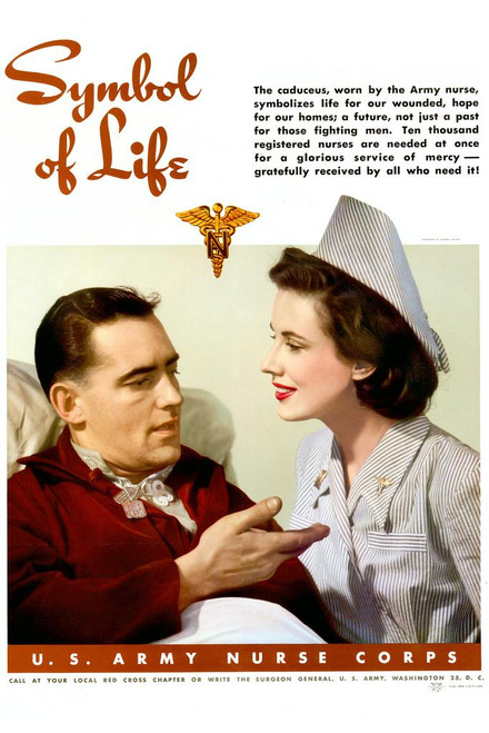 WPA War Propaganda Symbol Of Life US Army Nurse Corps Caduceus Symbol ...