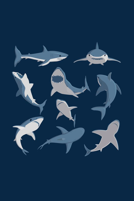 Laminated Shark Collage Dark Art Illustration Shark Posters For Walls ...