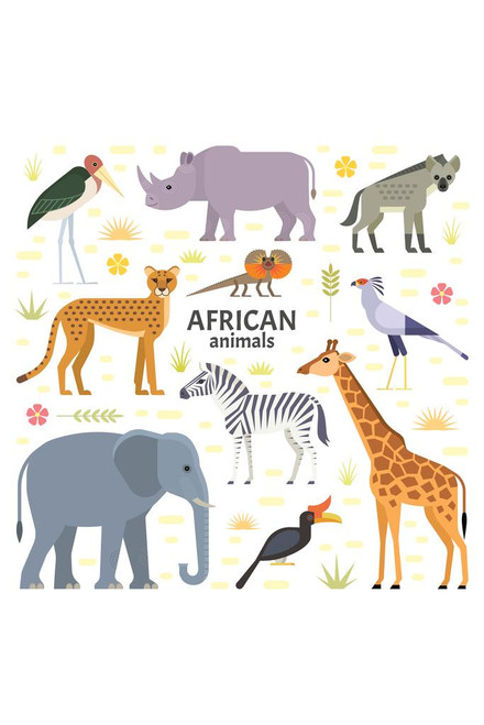 African Animals Elephant Giraffe Zebra Illustrations Photo Cool Wall ...