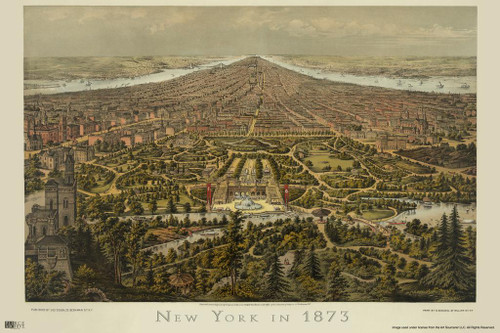 Laminated New York City Historical Map 1873 Poster Dry Erase Wall Art ...