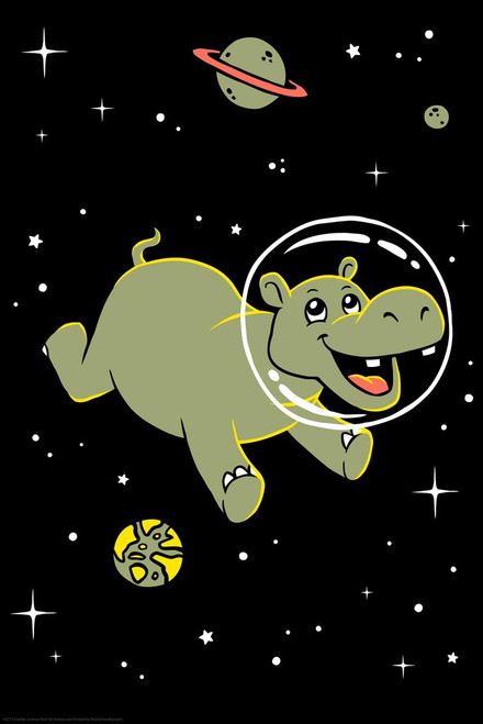 Laminated Space Hippo Astronaut Funny Drawing Kids Bedroom Hippopotamus ...
