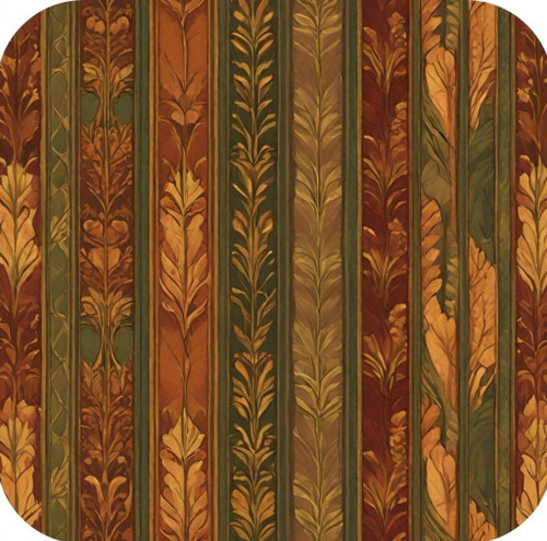 British Arts And Craft Pattern Earthy Reds Orange Deep Greens Golden Yellow V4 Drink Coaster
