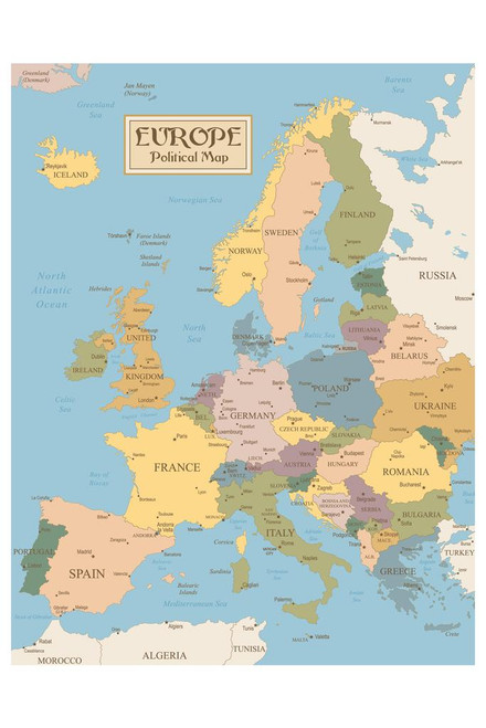 Vintage Map of Europe Travel World Political Map Cities in Detail Map ...