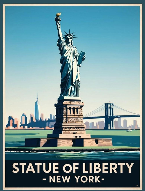 SET OF 3 - New York Statue Of Liberty Retro Travel Poster Box of 10 ...