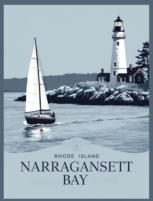 SET OF 3 - Rhode Island Narragansett Bay Retro Travel Poster Box of 10 ...