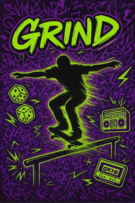 Grind Skateboard Neon City Cool Wall Art Print Poster 12x18 - Poster ...