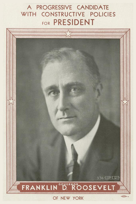Laminated Franklin D Roosevelt FDR Governor New York Campaign Election ...