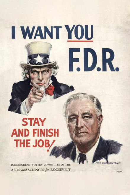 Laminated Franklin D Roosevelt FDR Uncle Sam I Want You Election Poster ...