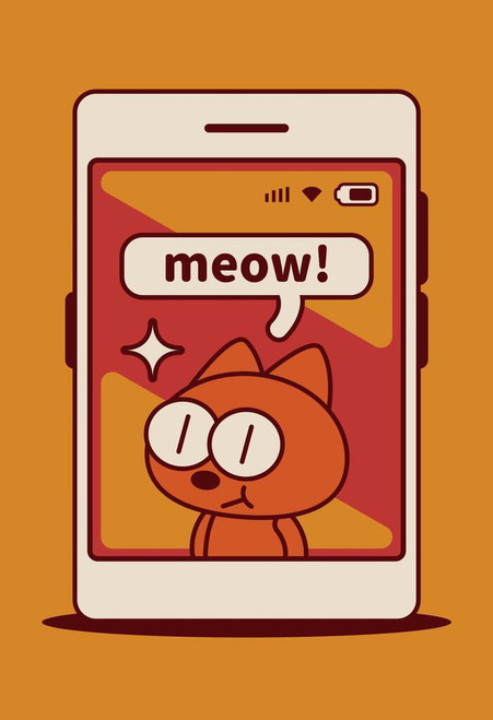 Laminated Cute Cat Meow Phone Screen Cartoon Art Poster Dry Erase Wall ...