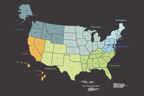 Modern Color United States Map Poster Black with Colors USA and ...