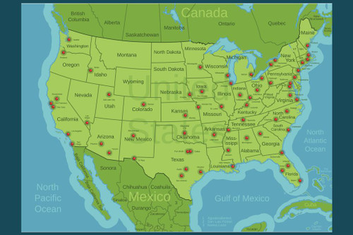 United States Major Cities Map Classroom Reference Travel US Map with ...