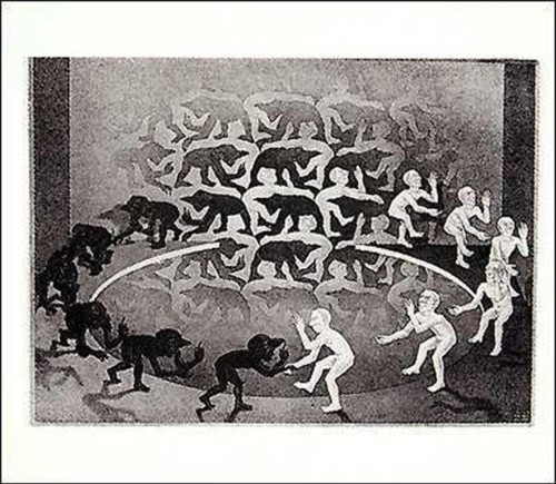 M.C. Escher Encounter Optical Illusion Fantasy Lithograph Cool Wall ...