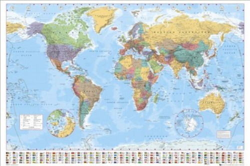 World Map Political Classroom Educational Country Flags Cool Wall Art ...