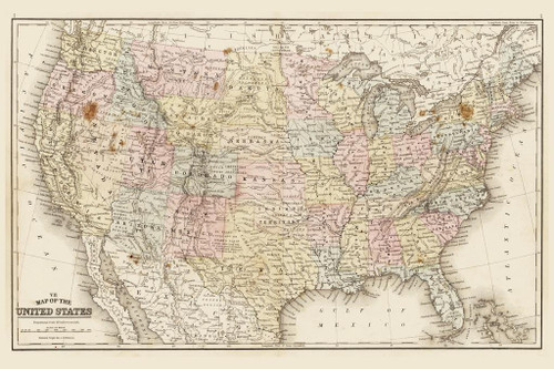Laminated United States of America 1867 Antique Style Map Travel World ...