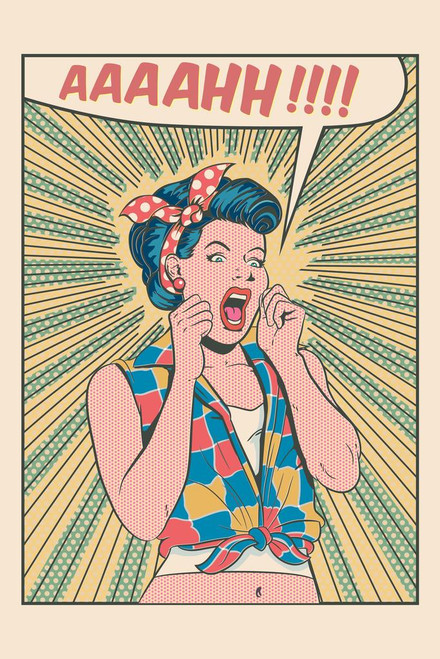 Laminated Desperate Woman Screaming Retro Style Illustration Spooky ...