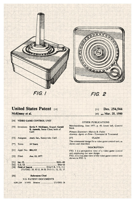 Joystick Video Game Gaming Official Patent Diagram Cool Wall Art Print ...