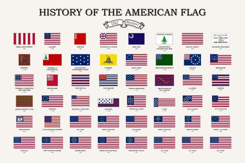 Laminated History Of The American Flag US History Classroom Poster Dry ...