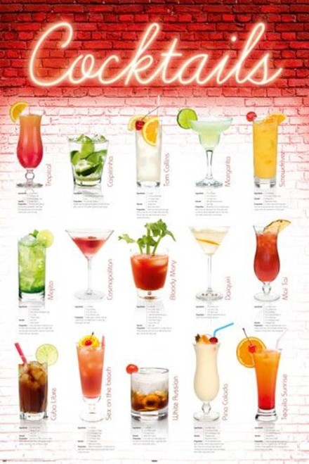 Cocktails Mixology Mixed Drinks Liquor Chart Cool Wall Decor Art Print ...