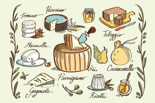 Laminated Varieties of Italian Traditional Cheese Art Print Poster Dry ...