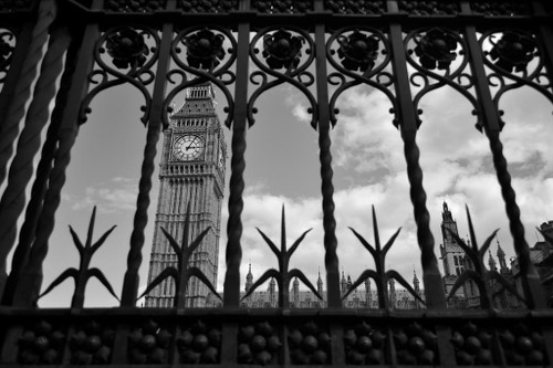 What Lies Beyond Big Ben Through Iron Gate London Black And White Photo ...