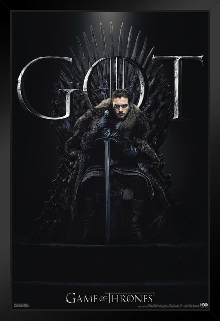 Game of Thrones Jon Snow Iron Throne Season 8 Black Wood Framed Art ...
