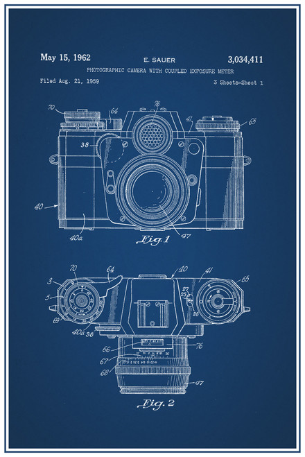 Sauer Vintage Camera 1962 Official Patent Blueprint - Poster Foundry