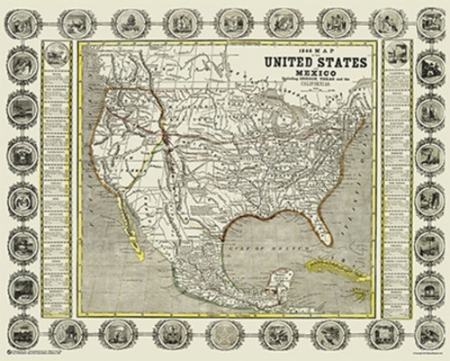 Map of The United States and Mexico 1846 Cool Wall Art Print Poster ...