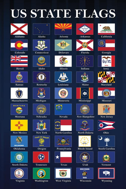 Laminated Usa State Flags Classroom Chart Blue State Flag Patriotic ...