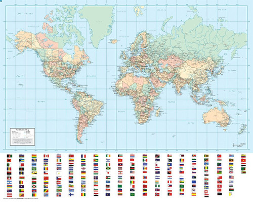 World Political Map with Flags Classroom Reference Cool Wall Art Print ...