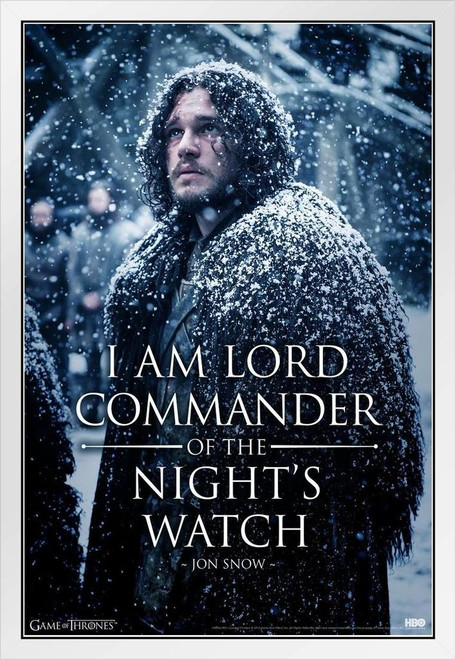 Game of Thrones Jon Snow Lord Commander Nights Watch White Wood Framed ...