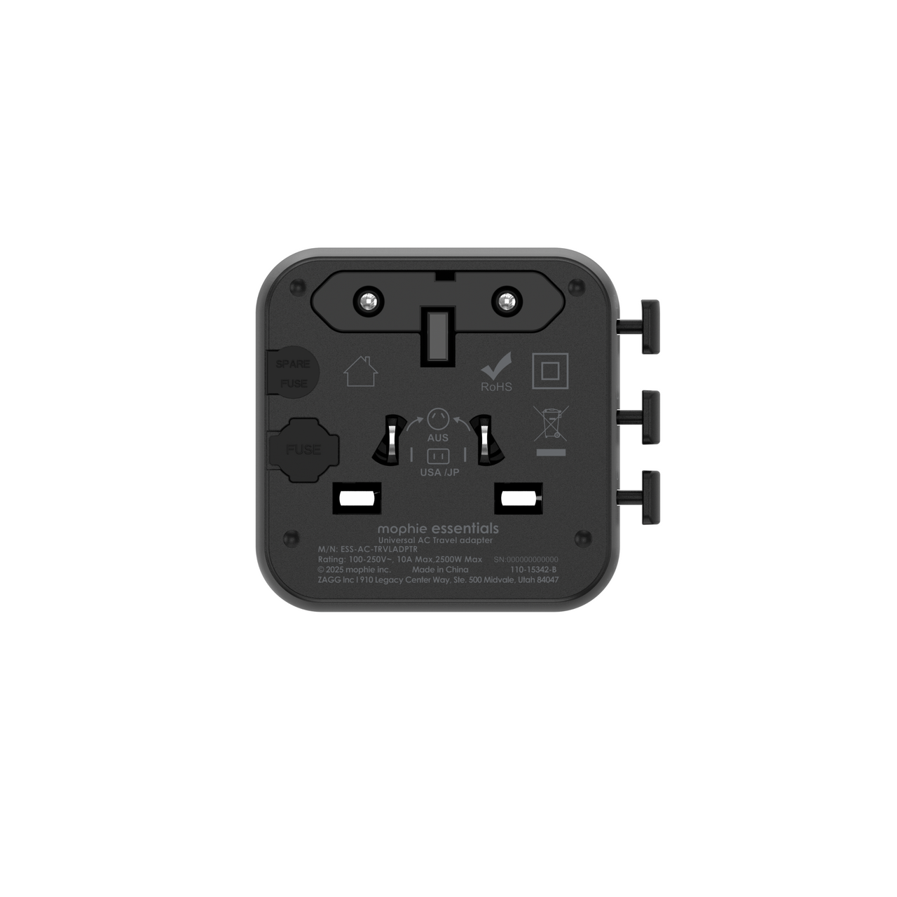 essentials universal dual AC travel adaptor | wall charger, Black