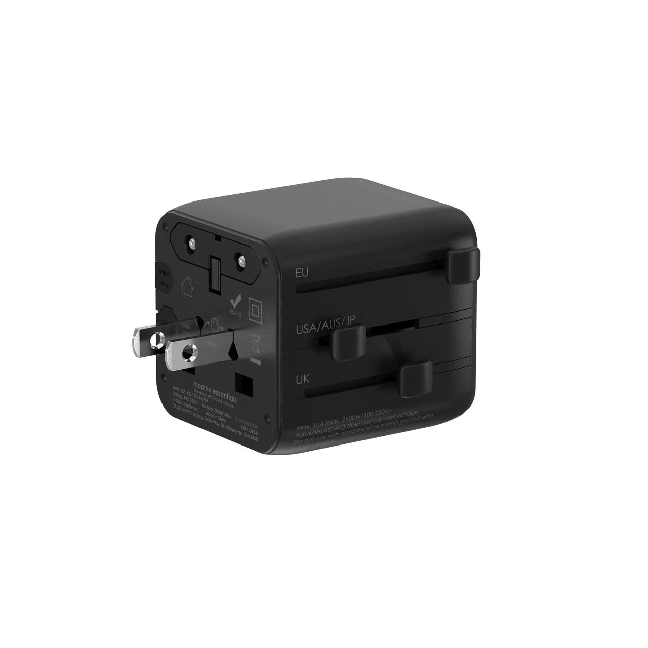 essentials universal dual AC travel adaptor | wall charger, Black