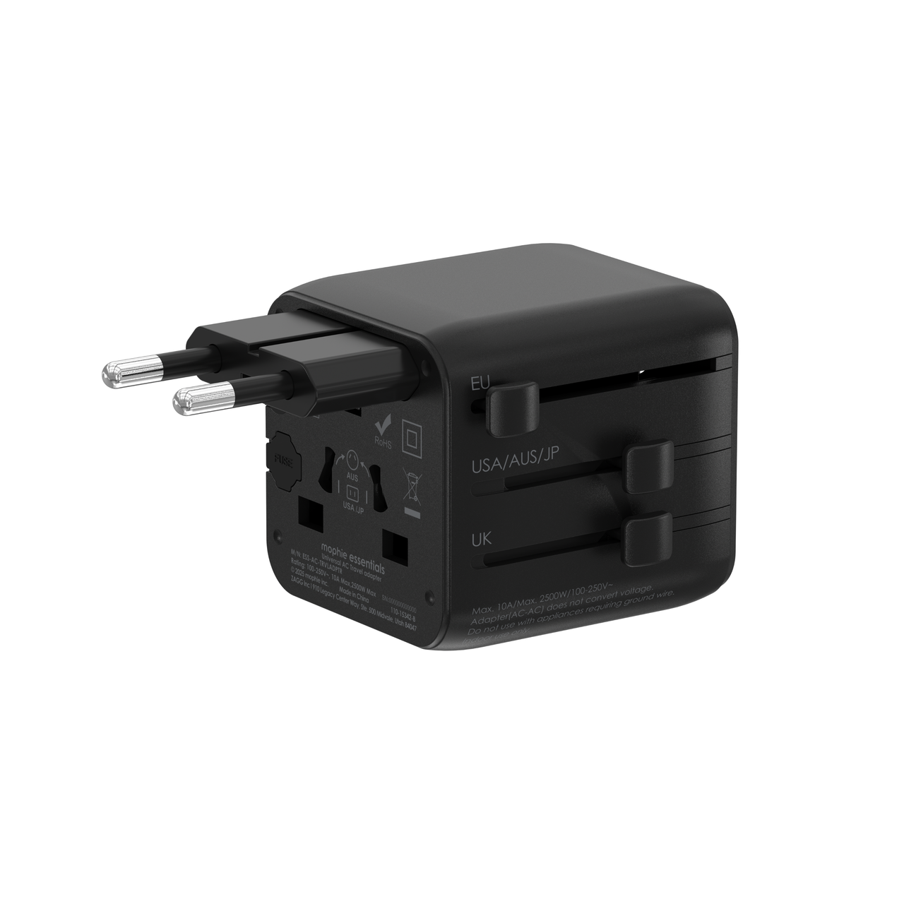 essentials universal dual AC travel adaptor | wall charger, Black