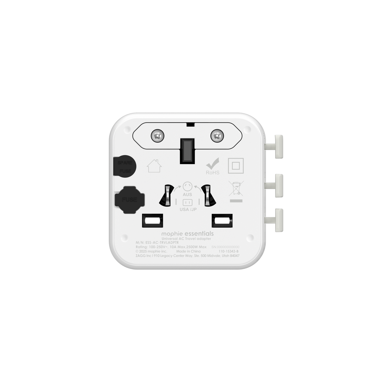 essentials universal dual AC travel adaptor | wall charger, White