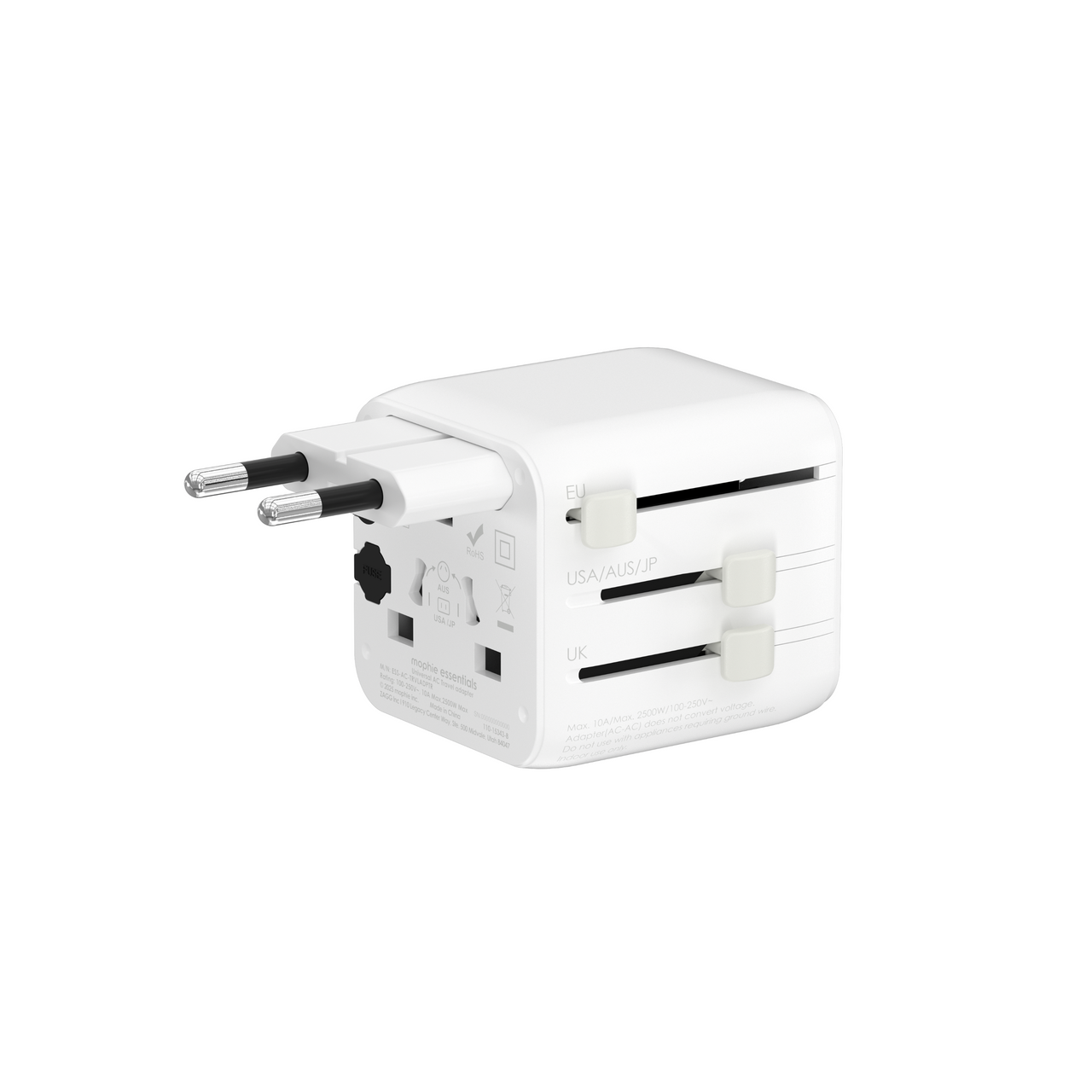 essentials universal dual AC travel adaptor | wall charger, White