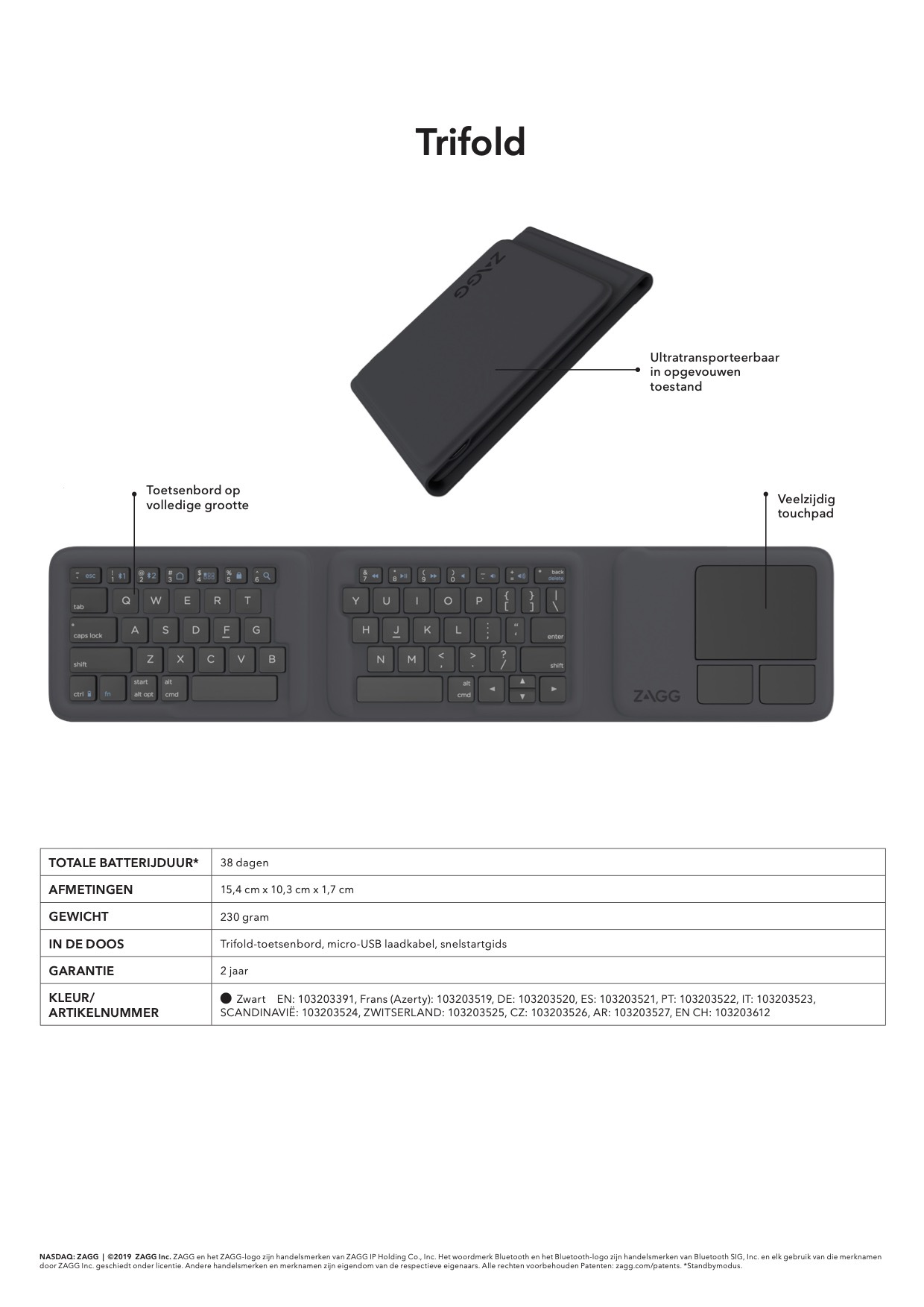 Tri-Fold Keyboard with Trackpad
