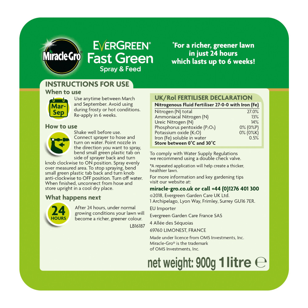 Miracle-Gro Evergreen Fast Green Spray & Feed - 1L
