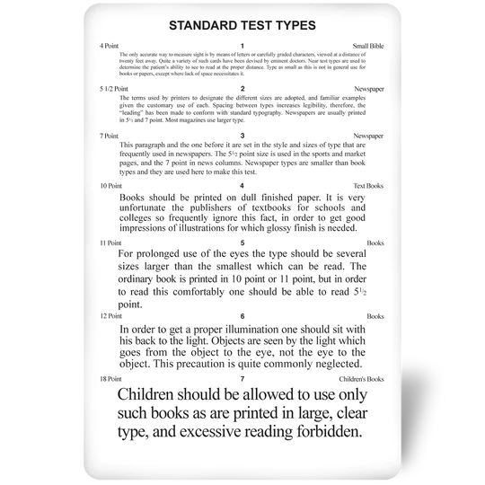 Standard Reading Test Card - accuspire